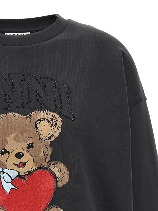 GANNI Orso Sweatshirt With Rhinestone Logo Appliqu