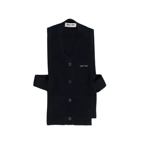 Miu Miu Cropped V-neck Vest With Intarsia Logo