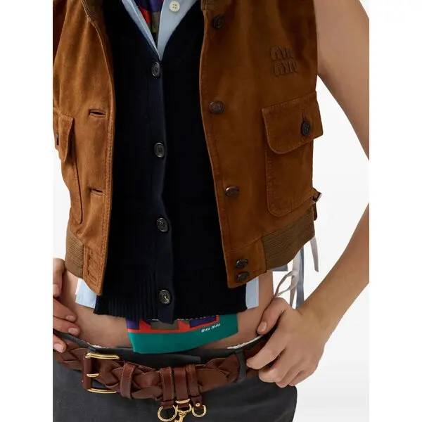 Miu Miu Cropped V-neck Vest With Intarsia Logo - Blue