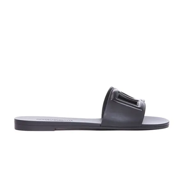 Dolce & Gabbana Calfskin Dg Logo Slides - Black