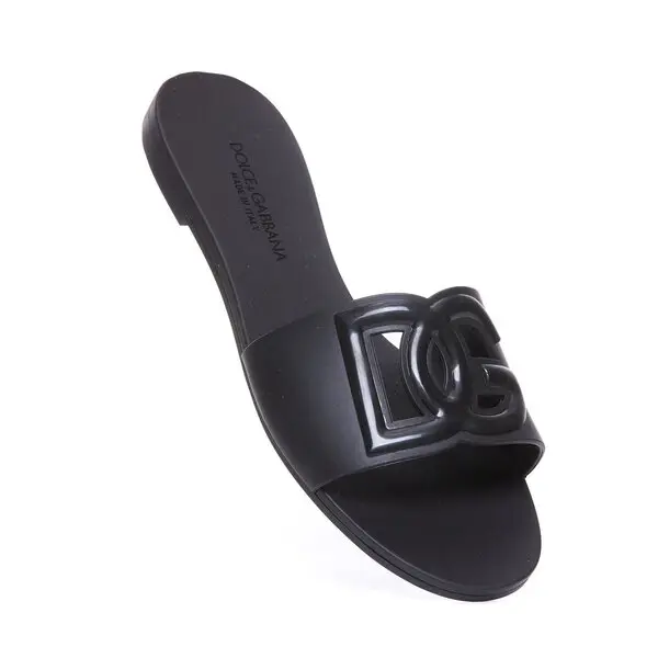 Dolce & Gabbana Calfskin Dg Logo Slides - Black