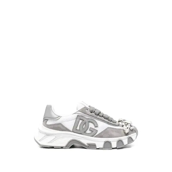 Dolce & Gabbana Embellished Logo Lace-up Sneakers - White