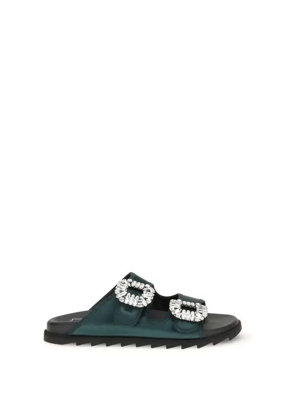 ROGER VIVIER Slidy Viv Sandals With Strass Buckle - Green