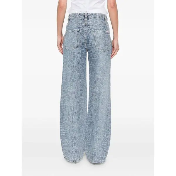 SELF-PORTRAIT Crocodile Effect Denim Straight-leg Jeans - Blue