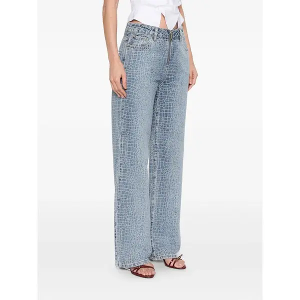 SELF-PORTRAIT Crocodile Effect Denim Straight-leg Jeans - Blue