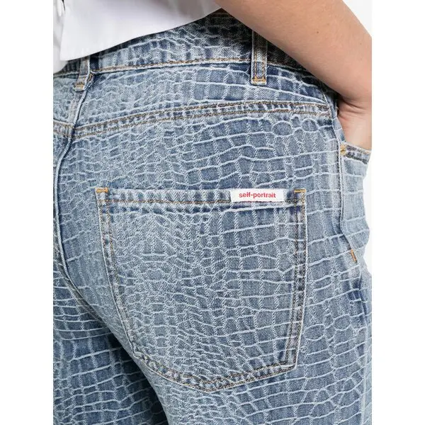 SELF-PORTRAIT Crocodile Effect Denim Straight-leg Jeans - Blue