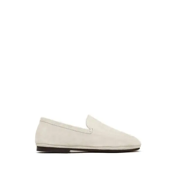 LEMAIRE Beige Suede Slip-on Loafers - Cream