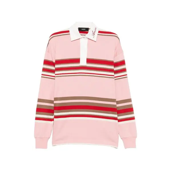Amiri Striped Knit Polo Top - Pink
