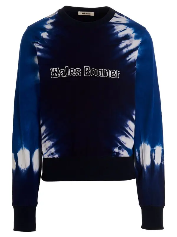 WALES BONNER Tie-dye Logo Embroidered Crewneck Sweatshirt - Blue
