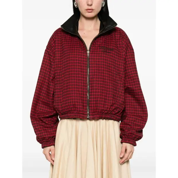 Balenciaga Leather Jacket With Checkered Lining - Black