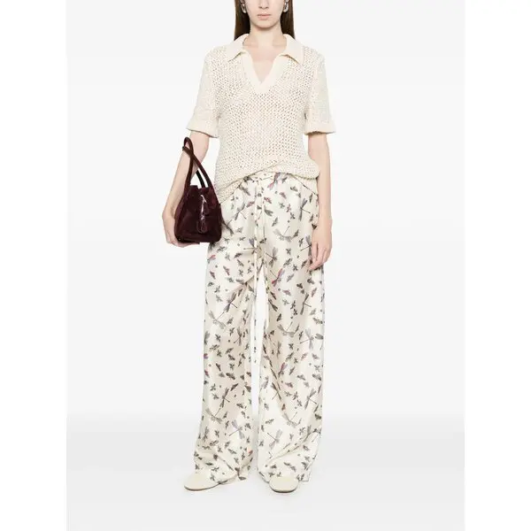 Gucci Dragonfly Print Silk Trousers - Cream