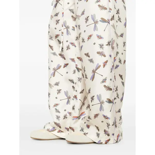 Gucci Dragonfly Print Silk Trousers - Cream