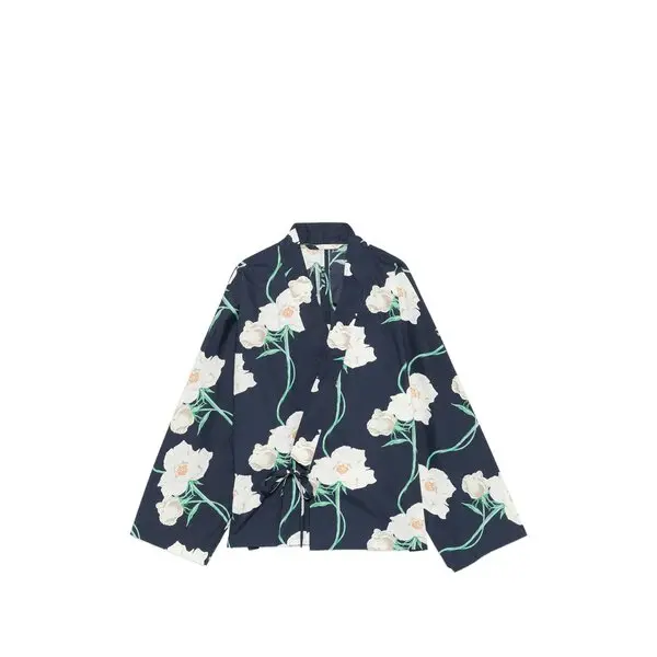 Kenzo Floral Print Wide Sleeve V-neck Top - Blue