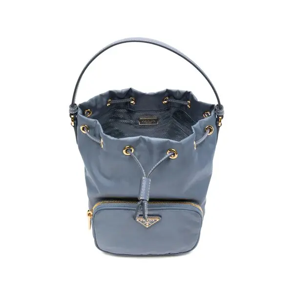 Prada Calf Leather And Recycled Polyamide Bucket Bag - Blue