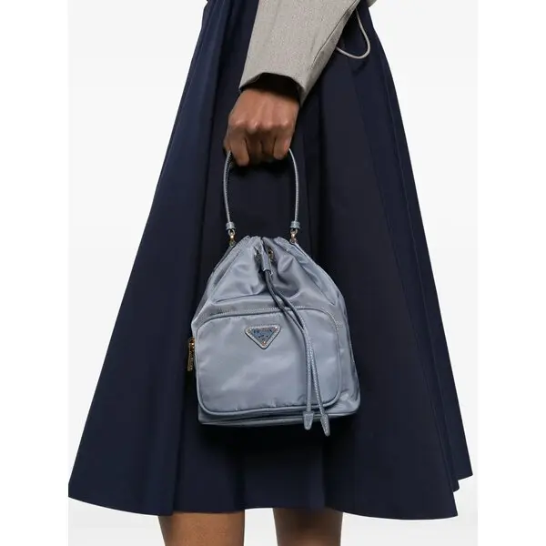 Prada Calf Leather And Recycled Polyamide Bucket Bag - Blue