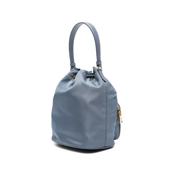 Prada Calf Leather And Recycled Polyamide Bucket Bag - Blue