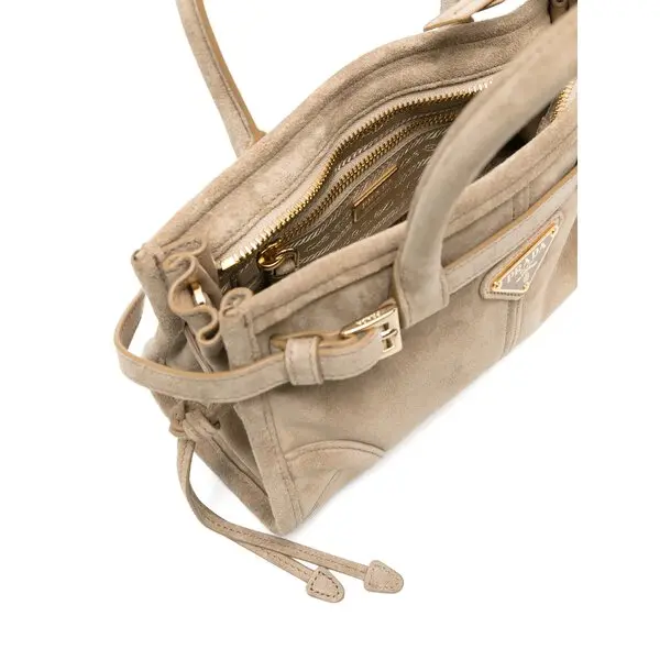 Prada Neutrals Calf Suede Top Handle Bag