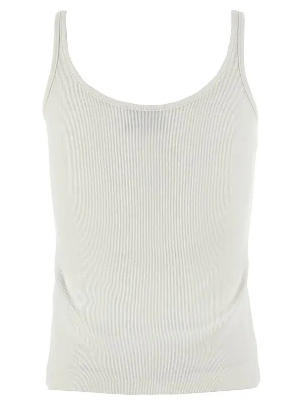 Off-White Ribbed Stretch Cotton Top With Contrast Logo - White