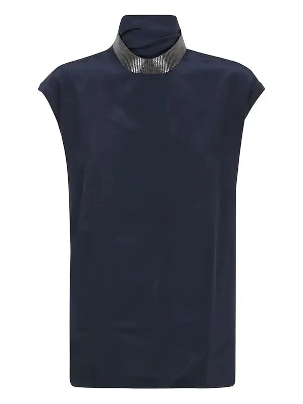 Brunello Cucinelli Embellished High Neck Sleeveless Blouse