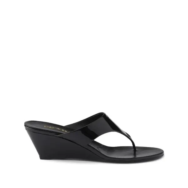 Prada Patent Leather Thong Wedge Sandals - Black