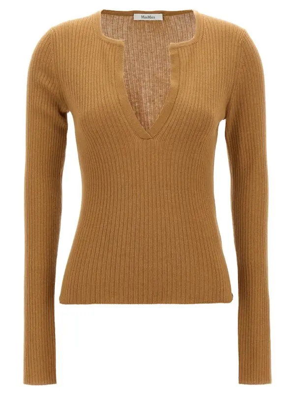 Max Mara Urlo' V-neck Ribbed Silk & Cashmere Sweater - Cream