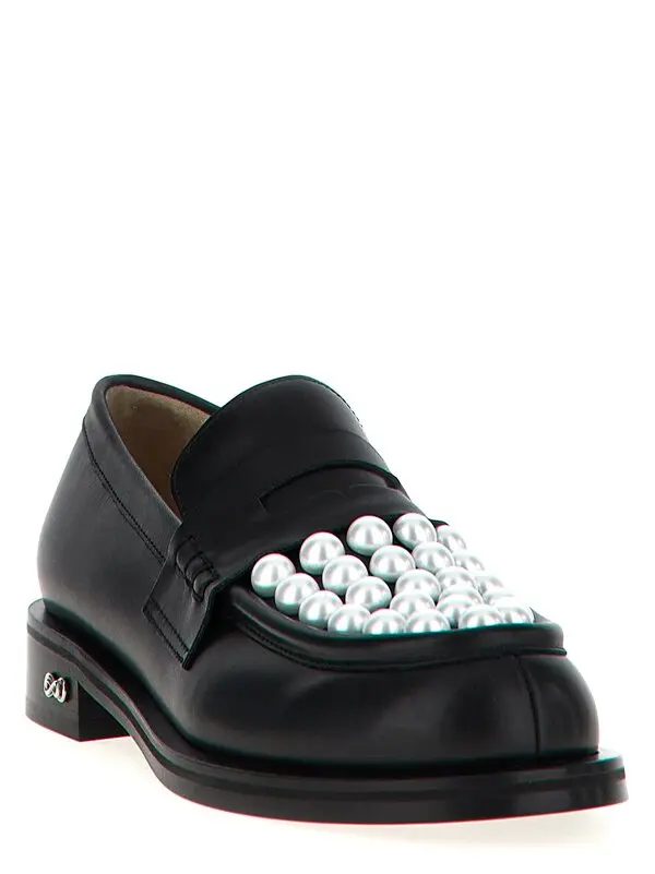Mach & Mach Sirene" Pearl Embellished Leather Loafers - Multicolor
