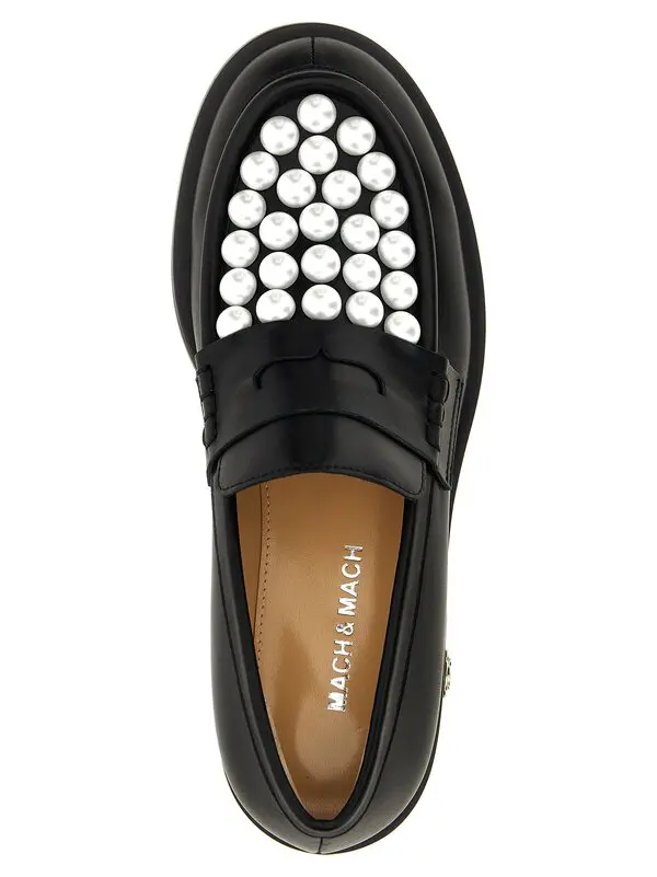 Mach & Mach Sirene" Pearl Embellished Leather Loafers - Multicolor