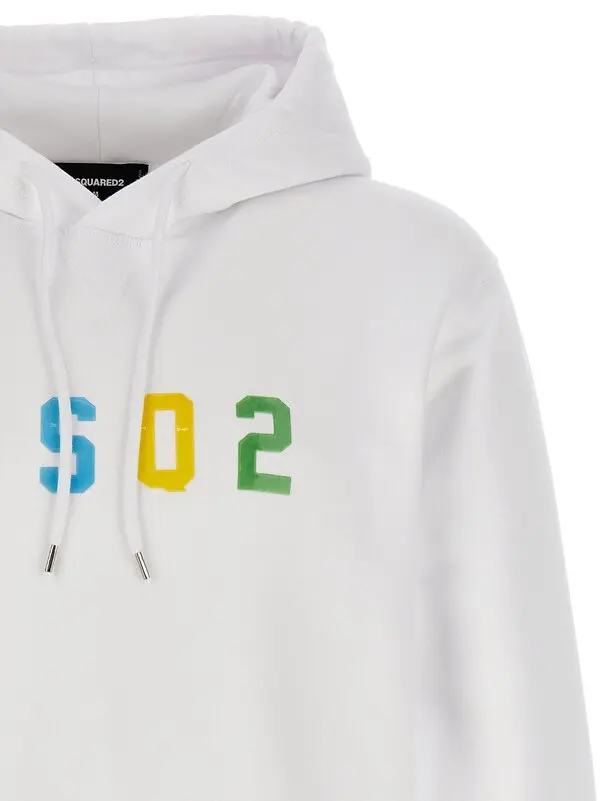 Dsquared2 Cool Fit" Cotton Hoodie With Rubberized Logo - White