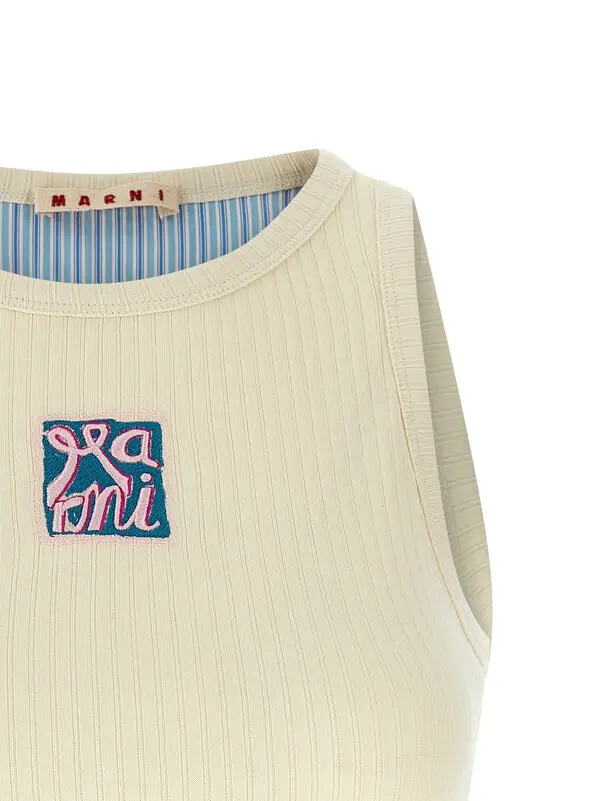 Marni Ribbed Stretch Cotton Logo Patch Tank Top