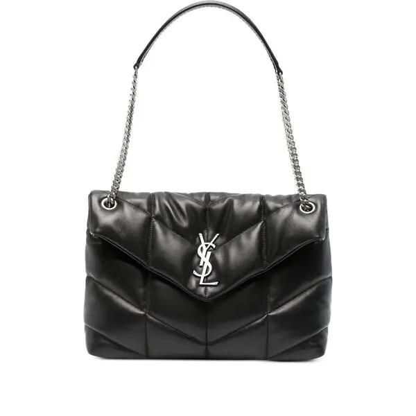 Saint Laurent Chevron Quilted Lambskin Shoulder Bag - Black