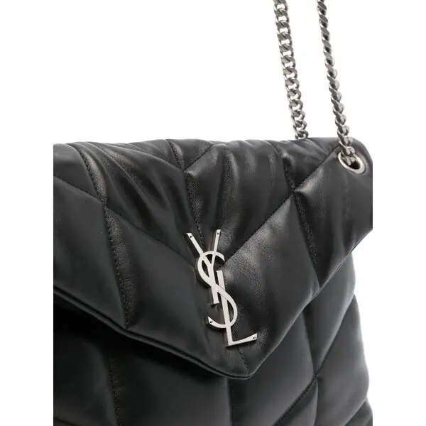 Saint Laurent Chevron Quilted Lambskin Shoulder Bag - Black