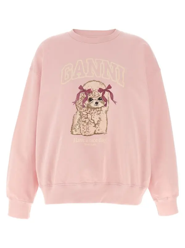 GANNI Printed Crewneck Sweatshirt - Pink