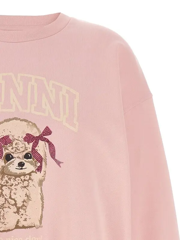 GANNI Printed Crewneck Sweatshirt - Pink