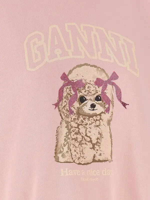 GANNI Printed Crewneck Sweatshirt - Pink
