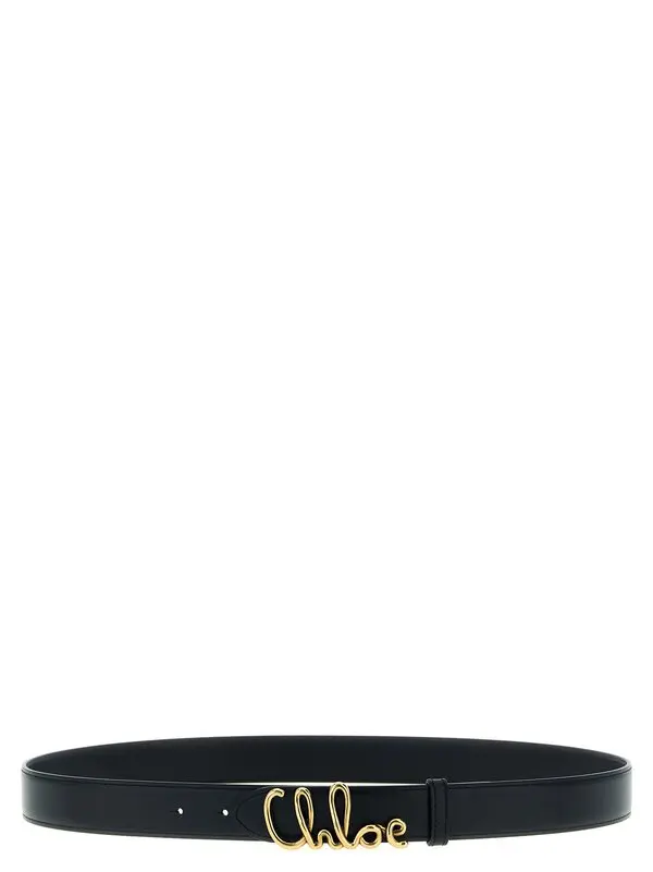 Chloé Calf Leather Belt With Gold Brass Buckle - Black