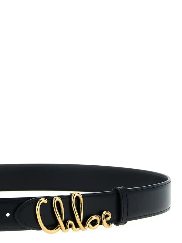 Chloé Calf Leather Belt With Gold Brass Buckle - Black
