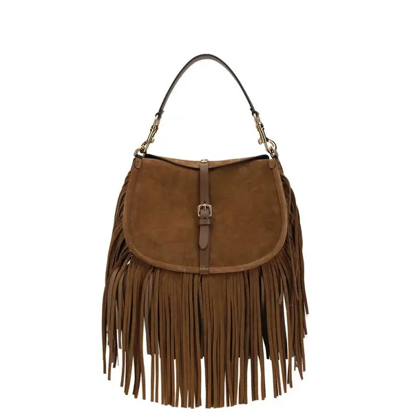 Etro Suede Fringe Satchel Bag - Brown