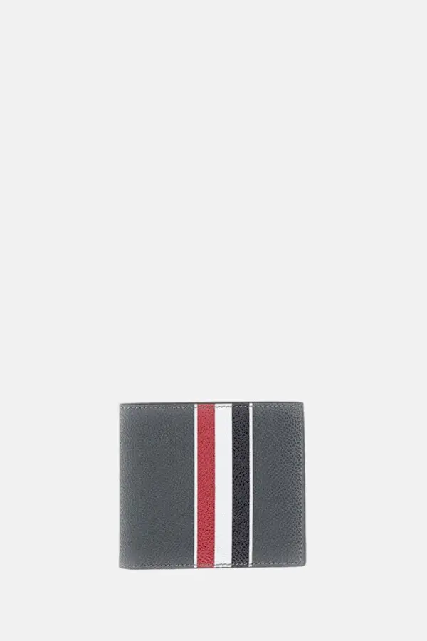 Thom Browne Billfold W/ Rwb Stripe In Pebble Grain Leather - Multicolor