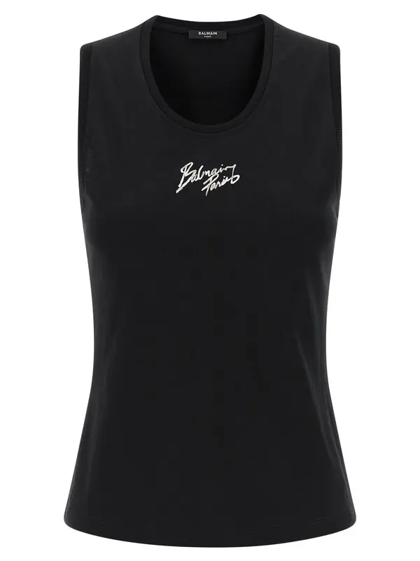 Balmain Paris Print Sleeveless Top - Black