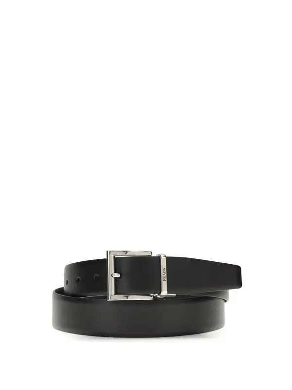 Prada Leather Belt With Silver Buckle - Black