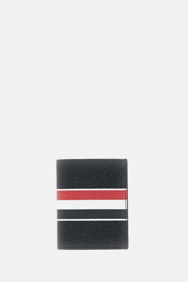 Thom Browne Double Card Holder Rwb Stripe In Leather - Multicolor