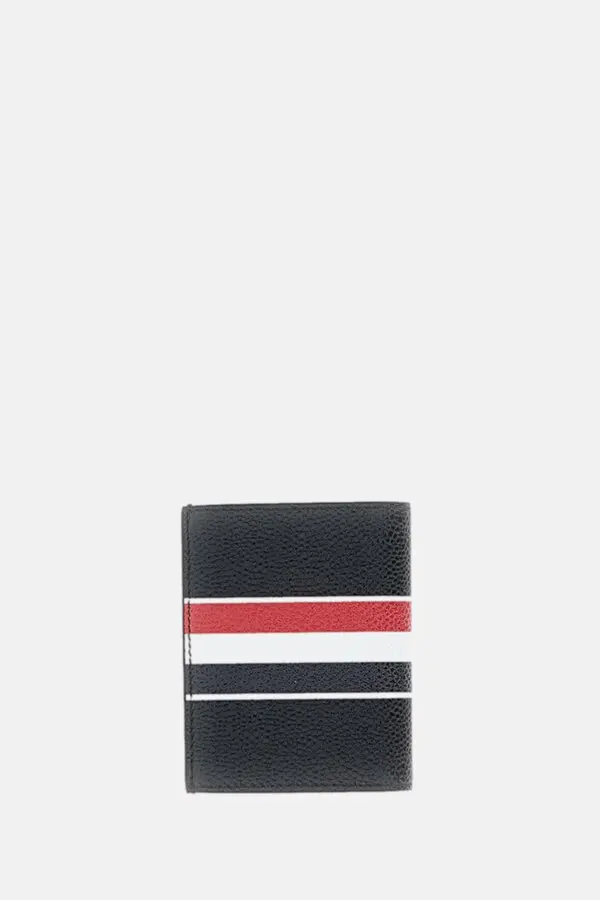 Thom Browne Double Card Holder Rwb Stripe In Leather