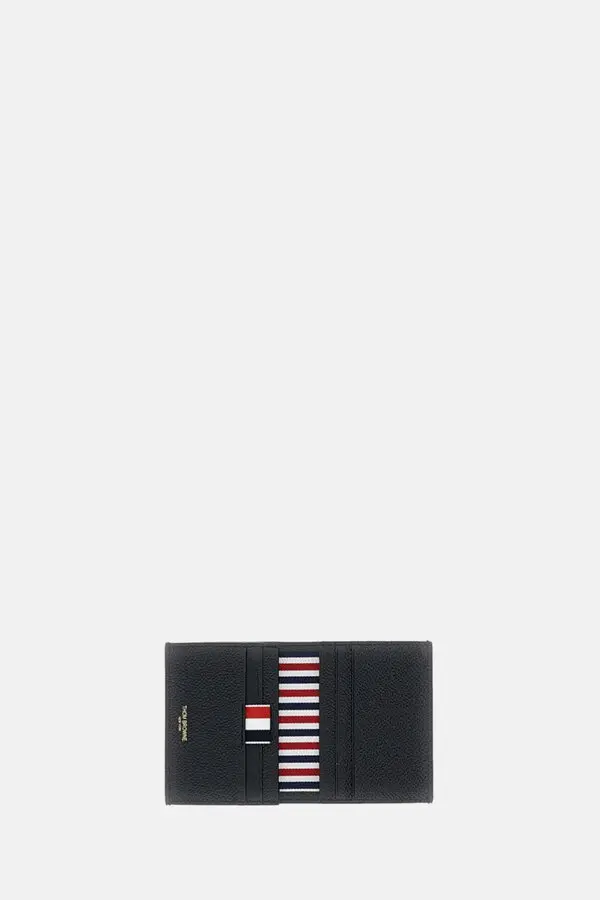 Thom Browne Double Card Holder Rwb Stripe In Leather