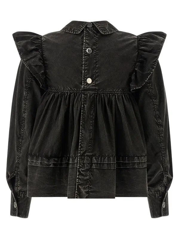 GANNI Washed Frill Cotton Blouse