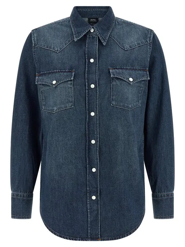 A.p.c. Delavé Cotton Denim Western Shirt - Blue