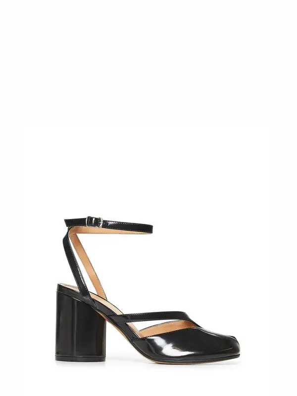 MAISON MARGIELA Black Brushed Leather Tabi Sandals With Adjustable Ankle Strap - Multicolor