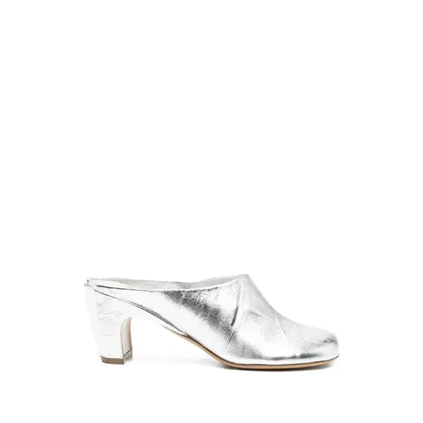 Dries Van Noten Tone Square Toe Slip-on Heeled Mules - Silver