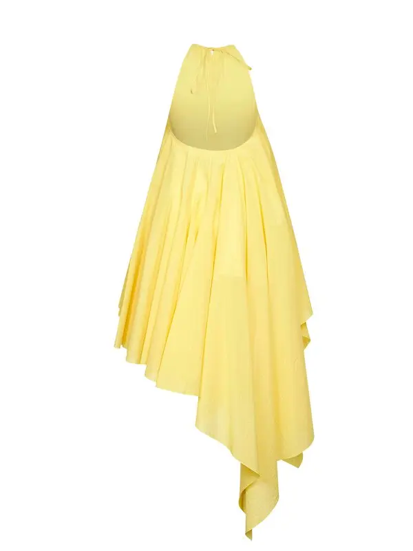 jacquemus yellow dress 'LA ROBE SORBETTO' MINI The neckline is a boat neckline Courte asymmetric cotton-blend crepon halterneck