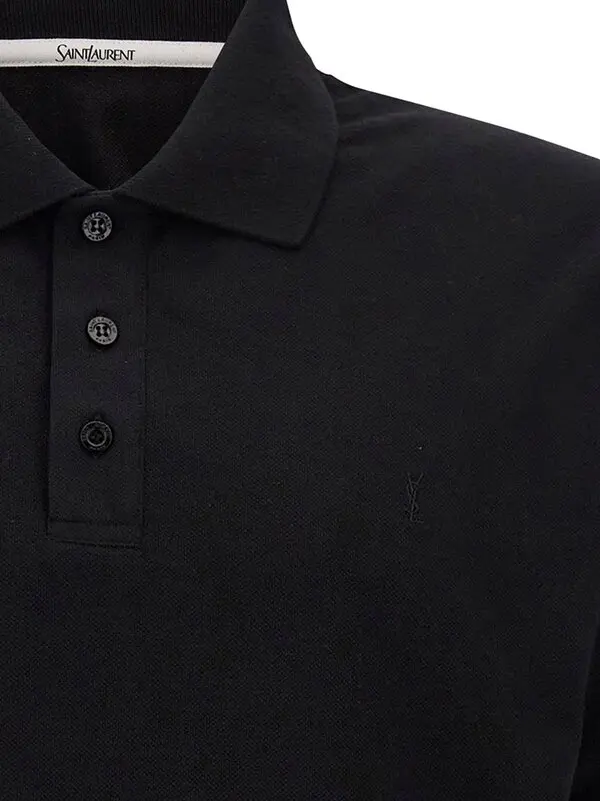 Saint Laurent Cotton Blend Polo Shirt With Cassandre Embroidery - Multicolor