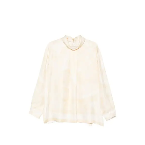 Carven Printed High Neck Long Sleeve Silk Blouse - Cream